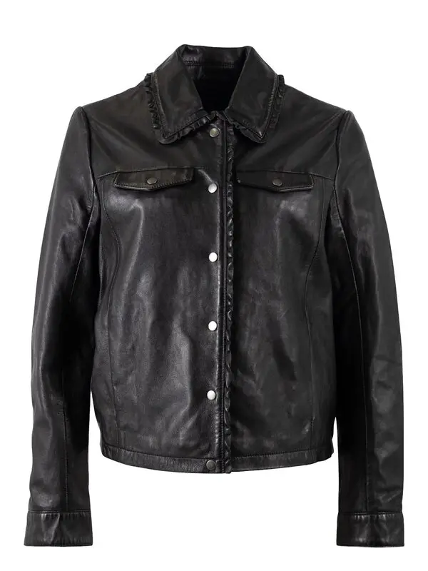 Mauritius Limma Leather Shacket With Frill Collar - Black
