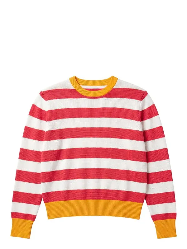 BRODIE CASHMERE Mesh Stripe Crew Neck Pullover - Orange
