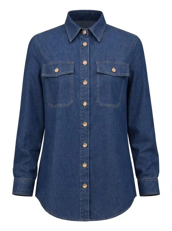 EXQUISE Duwayne Long Sleeve Denim Shirt - Blue