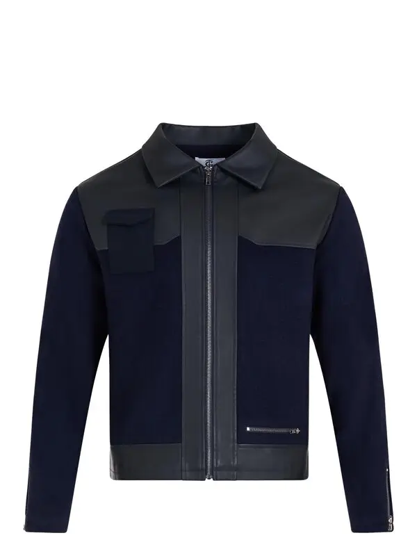 THE GT ATELIER Zip-up Herringbone Jacket - Blue