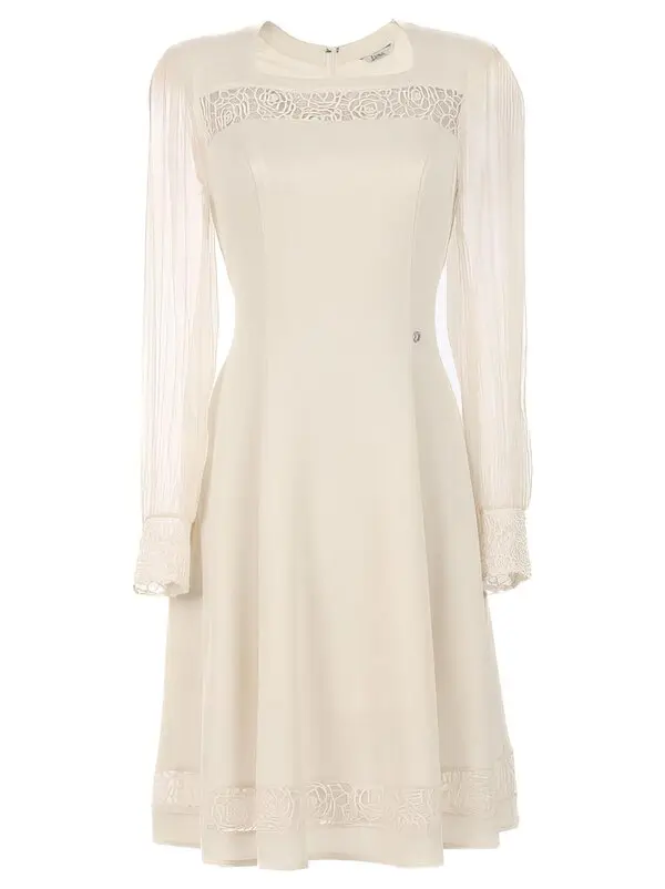 LUNA FASHION HOUSE Ivory Lace A-line Midi Dress - White