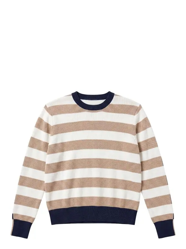 BRODIE CASHMERE Mesh Stripe Crewneck Knit - Brown