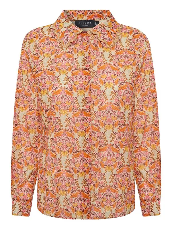 EXQUISE Eloise Floral Print Long Sleeve Shirt - Orange