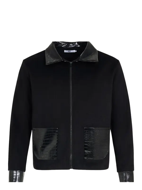 THE GT ATELIER Wool Blend Jacket With Leather Detailing - Black