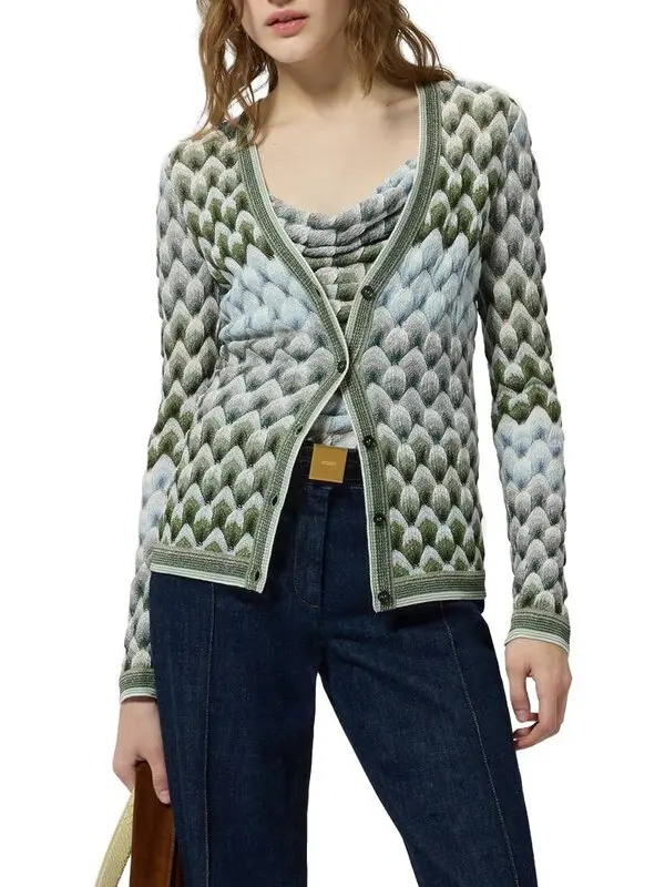 Missoni Metallic Jacquard Knit Cardigan - Green Multi