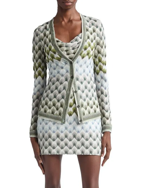 Missoni Metallic Jacquard Knit Cardigan - Green Multi