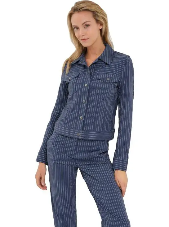 Anatomie Delilah Striped Ultralight Trucker Jacket - Pinstriped True Blue/white