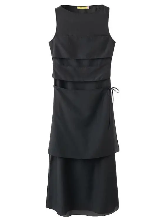 Mango Sleeveless Semi-sheer Paneled Midi Dress - Black