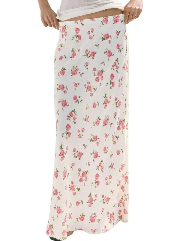Mango Floral Print High Waist Maxi Skirt - White