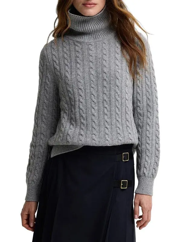 Barbour Ambleside Cable Knit Turtleneck Sweater - Grey Marl