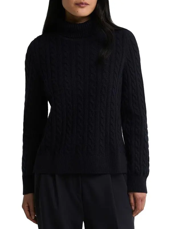 Barbour Ambleside Cable Knit Turtleneck Sweater - Navy