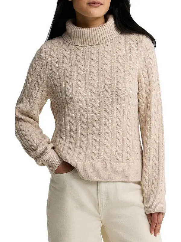 Barbour Ambleside Cable Knit Turtleneck Sweater - Oatmeal