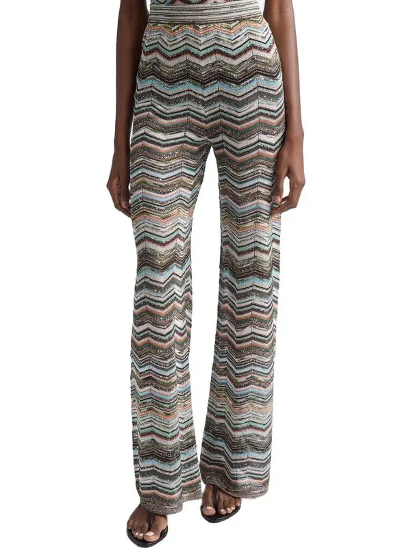 Missoni Zigzag Sequin Knit Wide Leg Pants - Black Multi