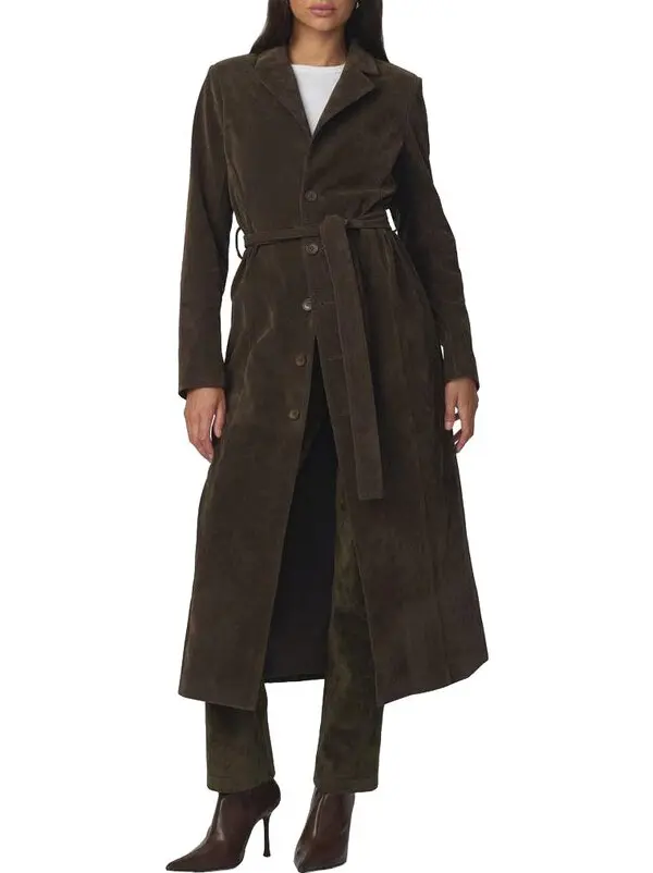 Joe's Jeans Faux Suede Long Coat With Tie Belt - Olive