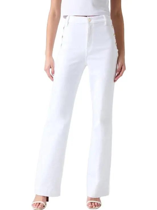 Guess High Waist Flare Jeans With Button Detail - White