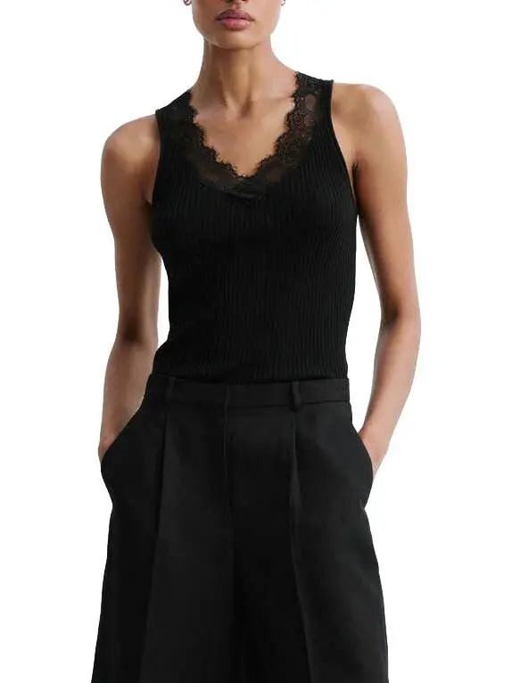 Mango Lace Trim Lyocell Tank - Black