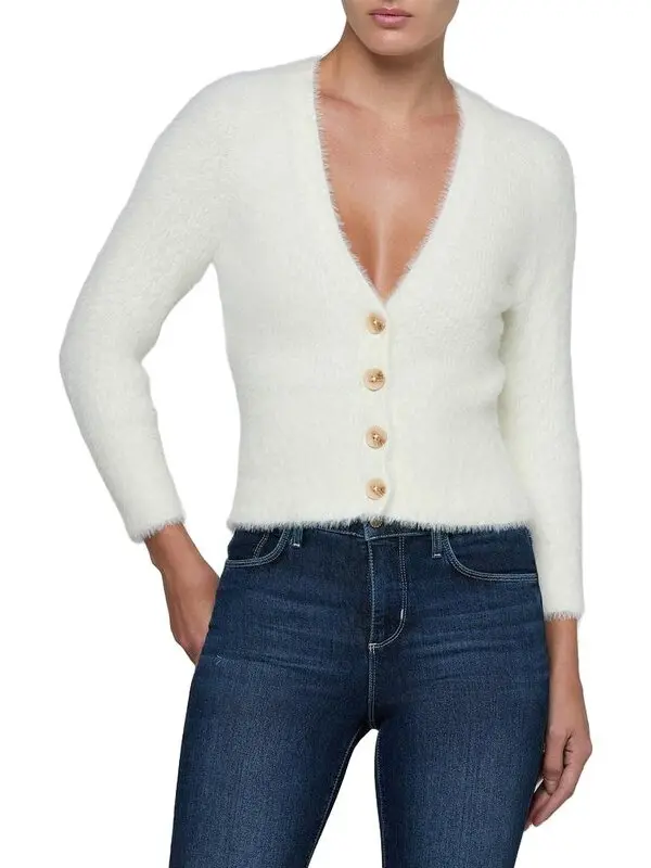 L'Agence Agathe Fuzzy Cropped Cardigan - Ivory
