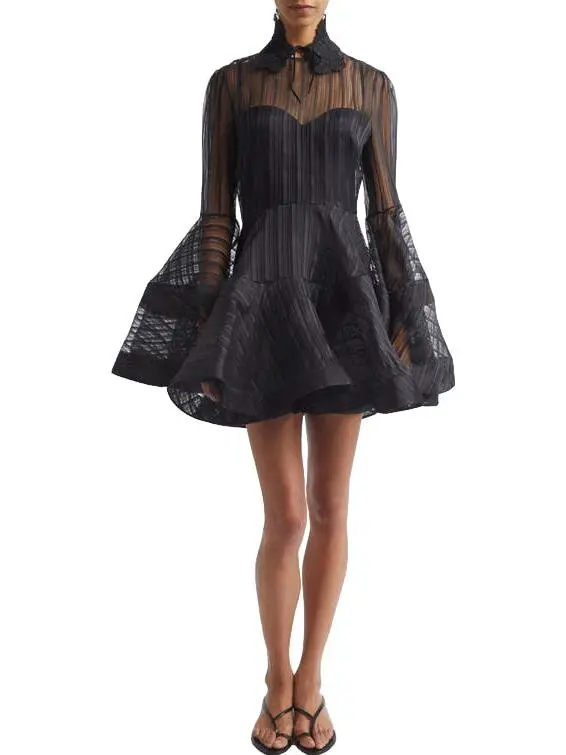 Zimmermann Valiant Lantern Stripe Silk Minidress - Black