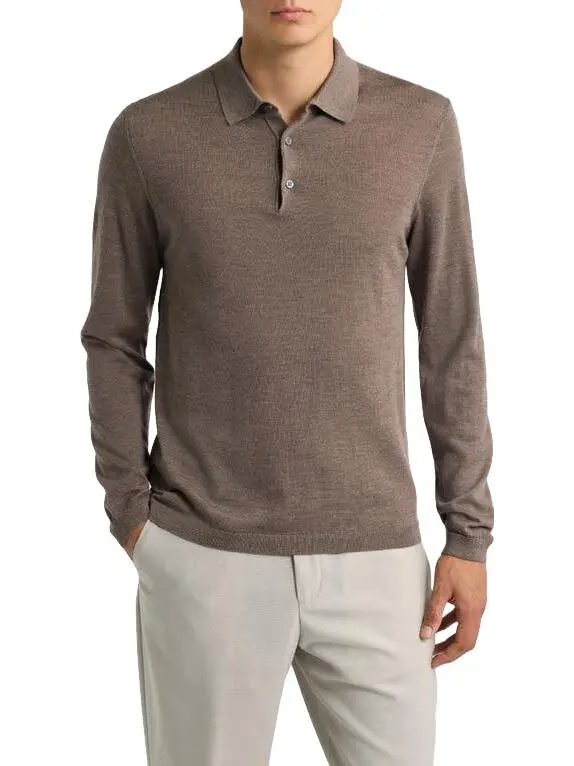 JACK VICTOR Wool & Silk Long Sleeve Polo - Taupe