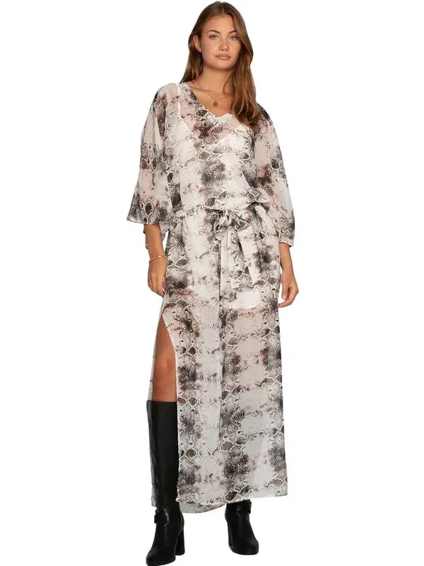 BELLE & BLOOM Heart On Fire Snake Print Kaftan - Dark Brown