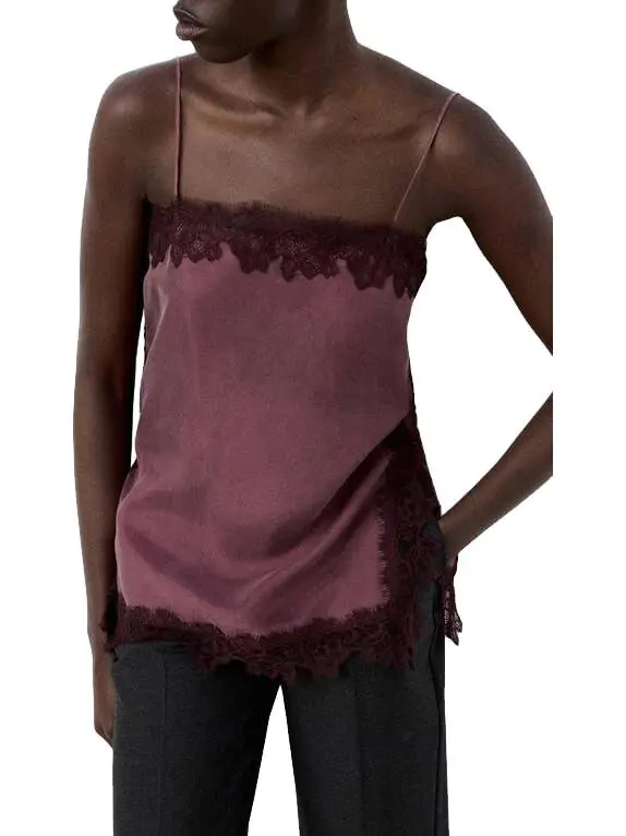 Mango Lace Trimmed Satin Camisole - Maroon