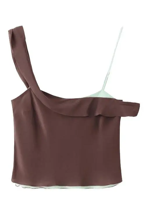 Mango Asymmetrical Draped Top - Brown