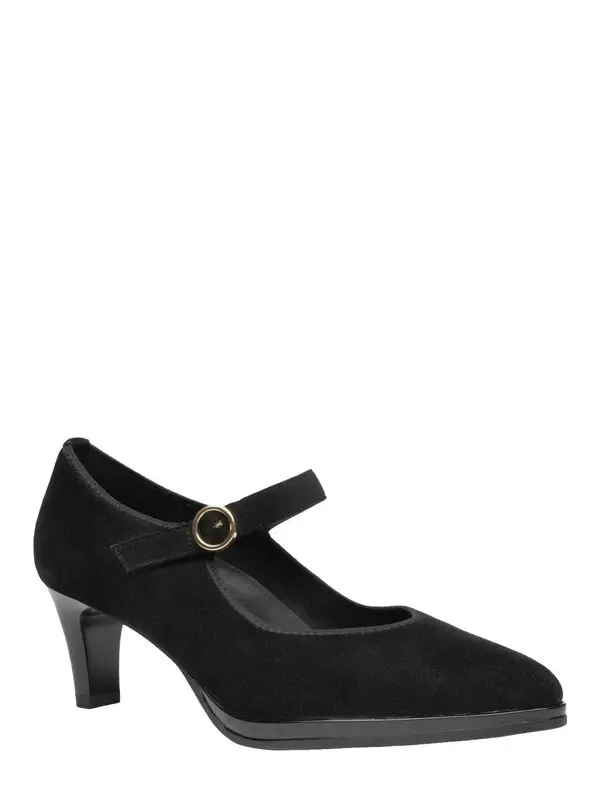 ARA Suede Mary Jane Pumps With Buckle Strap - Black