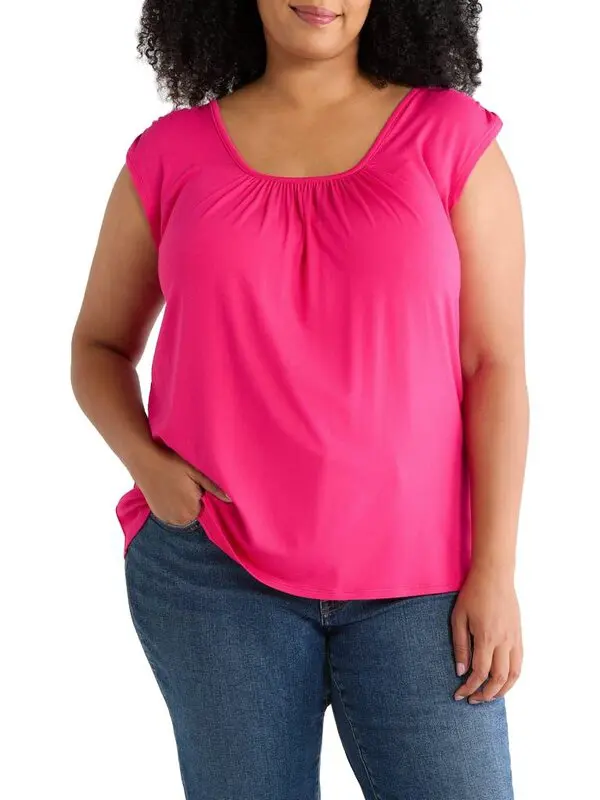 Loveappella Sleeveless Gathered Neck Top - Fuchsia