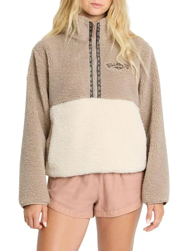 BILLABONG Horizon Quarter Zip High Pile Fleece Pullover - Cobblestone