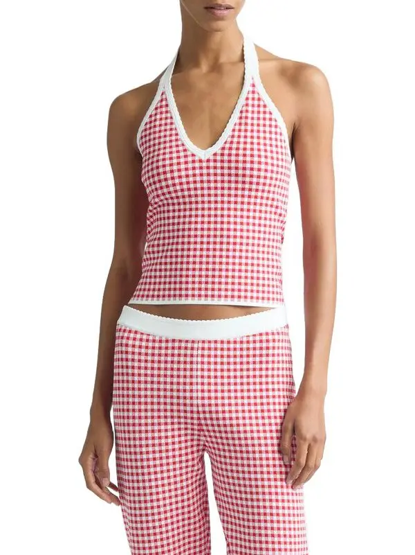 Posse Micah Halter Top In Checks - Red Gingham