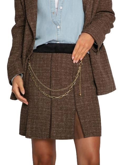 BELLE & BLOOM Set Me Free Tweed Mini Skirt - Brown