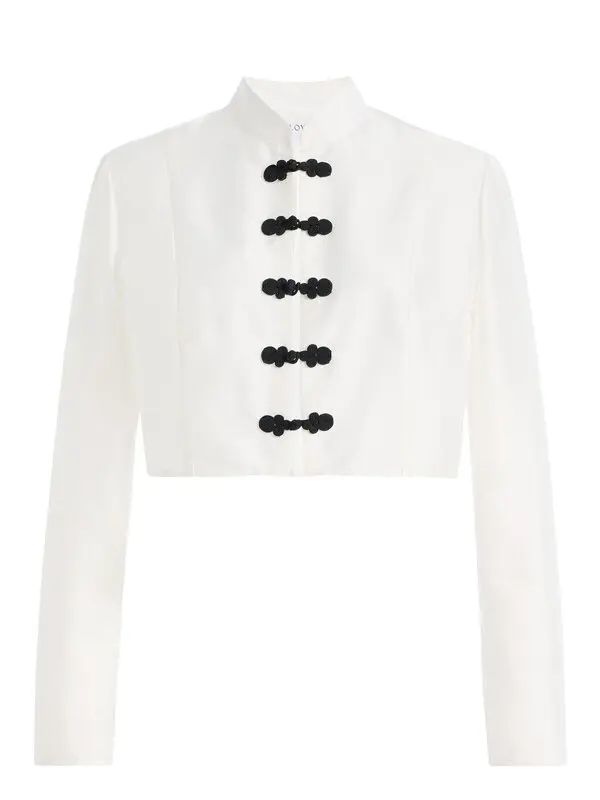SLOAN Fitted Cropped Crepe Top With Mandarin Collar - Ivory