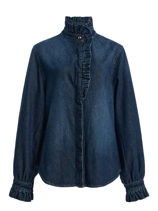 DL1961 Ruffle Collar Denim Shirt - Blue