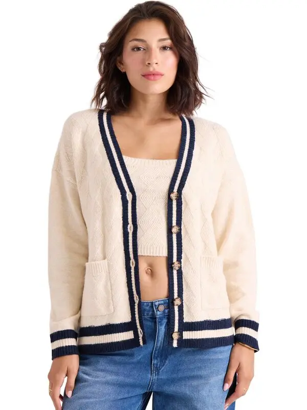 Volcom Boyfriend Cardigan With Y-neck And Patch Pockets - Egret