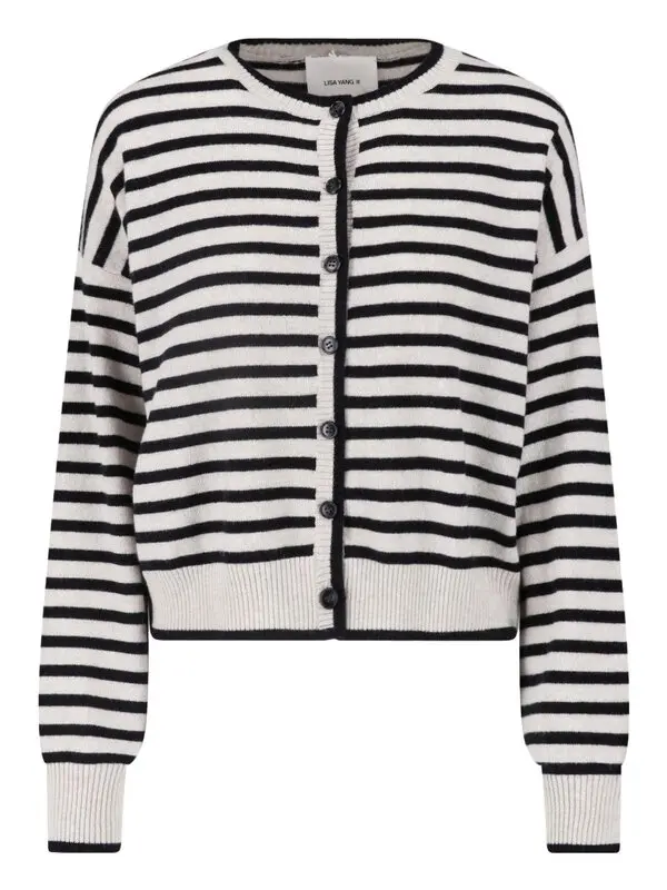 LISA YANG Striped Cashmere Cardigan - Gray