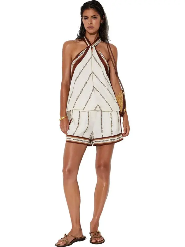 REISS Jayce Halterneck Top With Chain Print - Ivory
