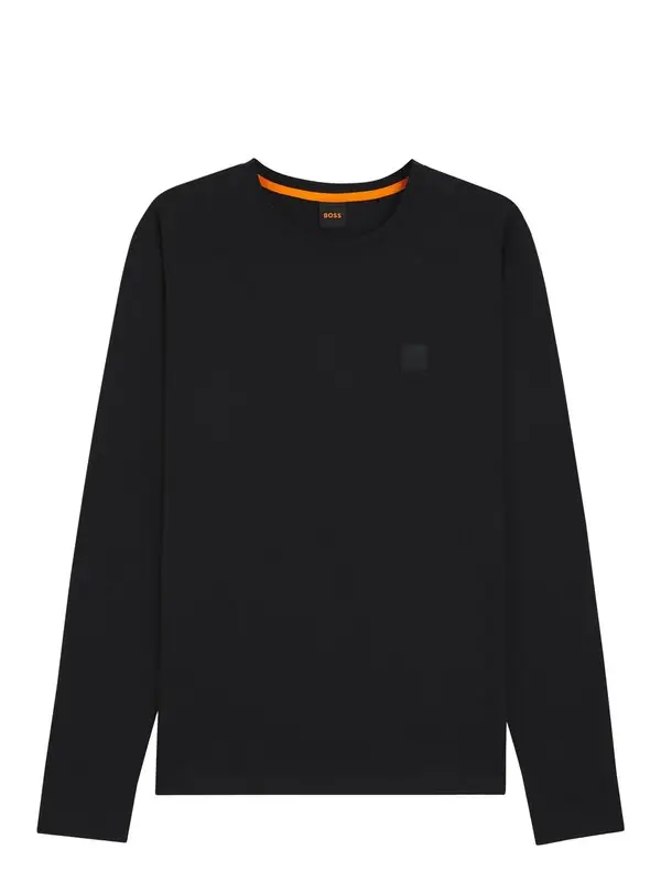 BOSS Long-sleeve Cotton T-shirt With Logo Patch - Black