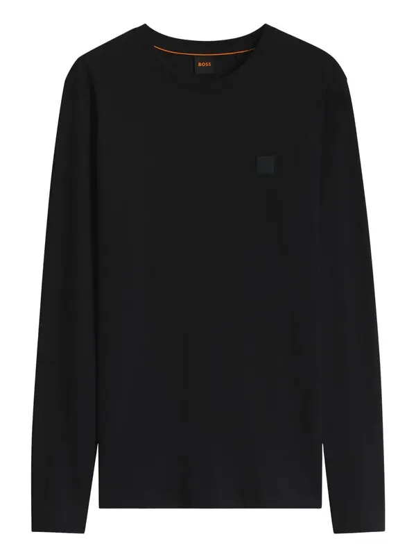 BOSS Long-sleeve Cotton T-shirt With Logo Patch - Black