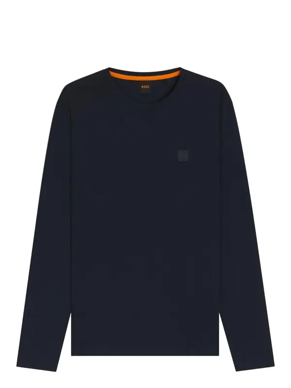 BOSS Long-sleeve Cotton T-shirt With Logo Patch - Dark Blue