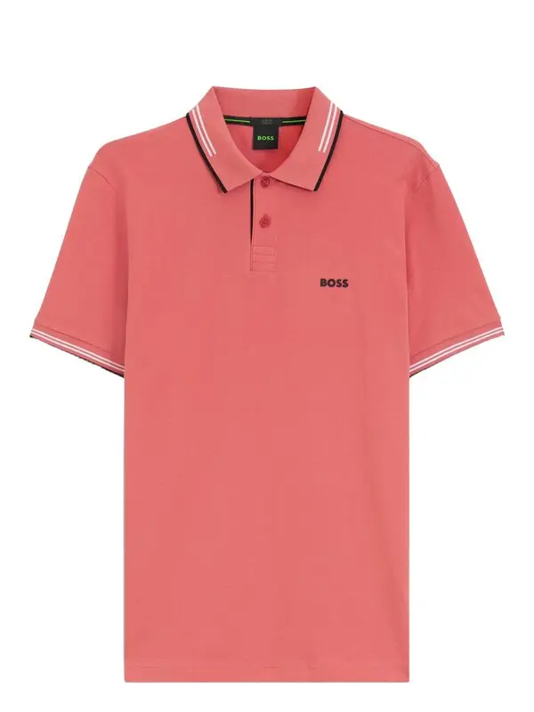 BOSS Slim-fit Polo Shirt With Contrast-stripe Details - Pink