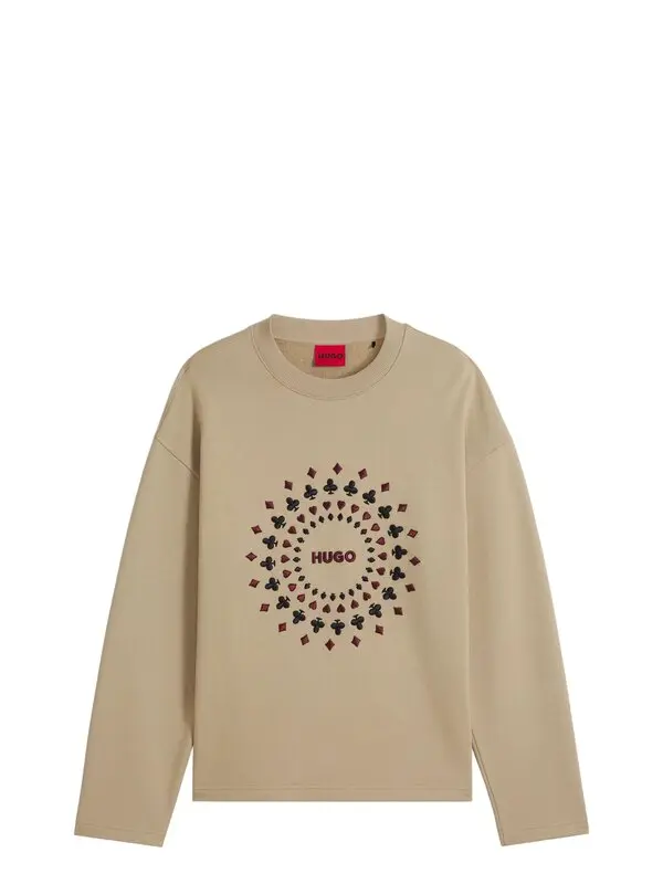 Hugo Relaxed-fit Sweatshirt With Embroidered Artwork On The Chest - Beige