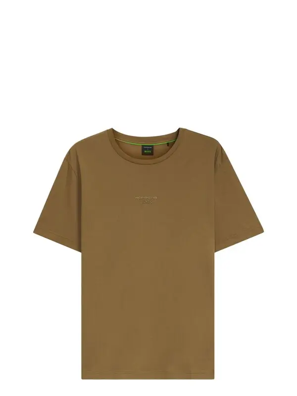 BOSS Porsche X Mercerized-cotton T-shirt With Glossy Logo - Brown