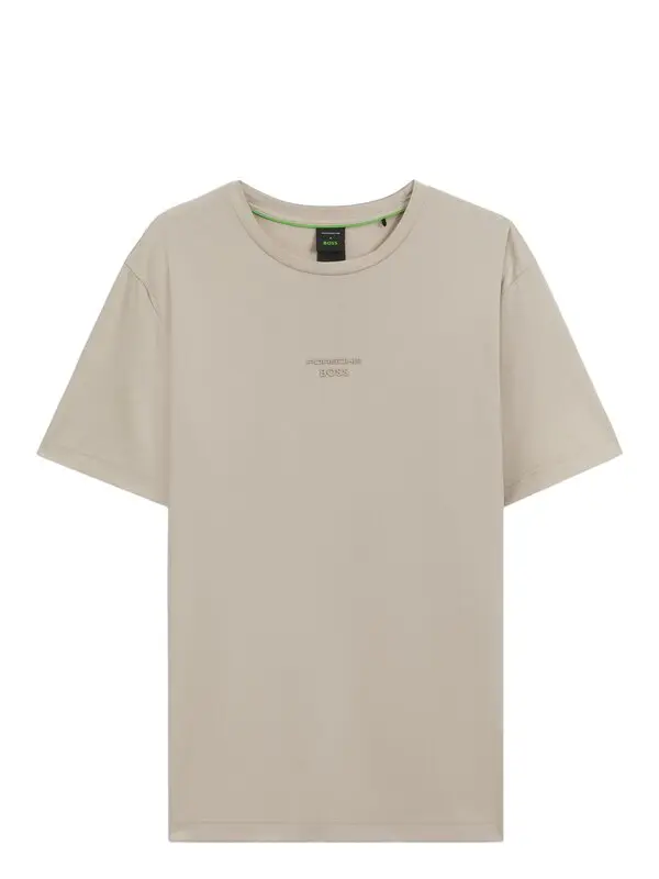 BOSS Porsche X Mercerized-cotton T-shirt With Glossy Logo - Light Beige