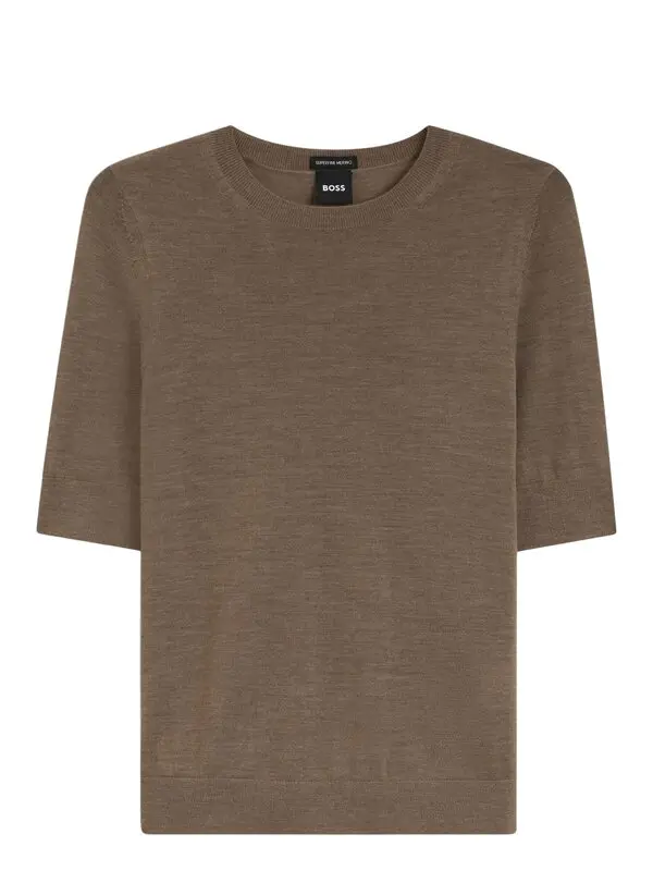 BOSS Slim-fit Short-sleeved Sweater In Superfine Merino Wool - Brown