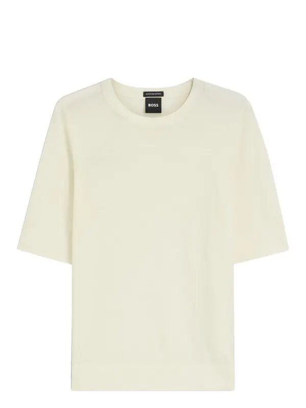 BOSS Slim-fit Short-sleeved Sweater In Superfine Merino Wool - Light Beige