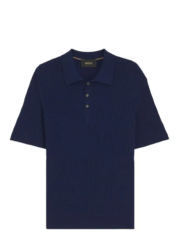BOSS Cable-knit Polo Sweater In Cotton And Cashmere - Light Blue