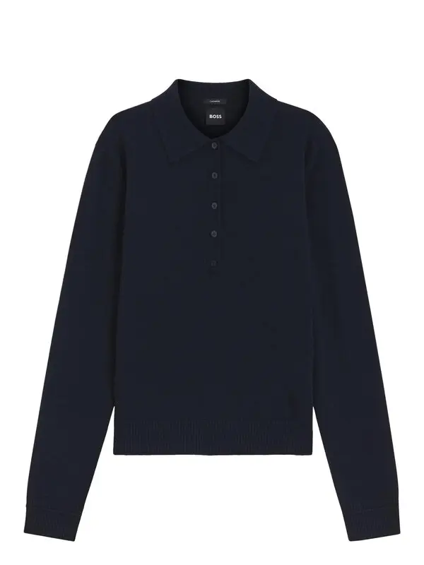 BOSS Pure Cashmere Polo Sweater - Dark Blue