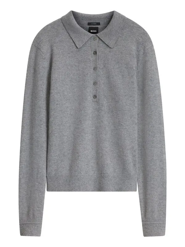 BOSS Pure Cashmere Polo Sweater - Light Grey