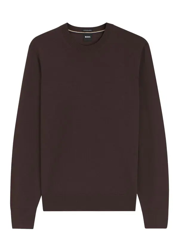 BOSS Merino Wool Sweater In Regular Fit - Dark Brown