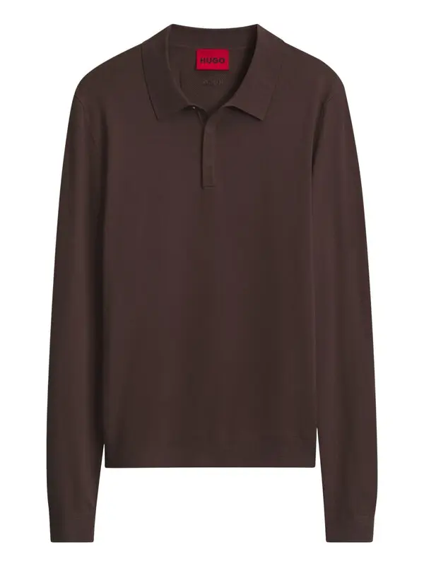 Hugo Slim-fit Knit Polo With Reverse Logo - Brown